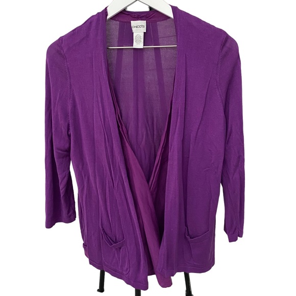 Chico's | Sweaters | Chicos Womens Silk Blend Purple 34 Sleeves Open ...